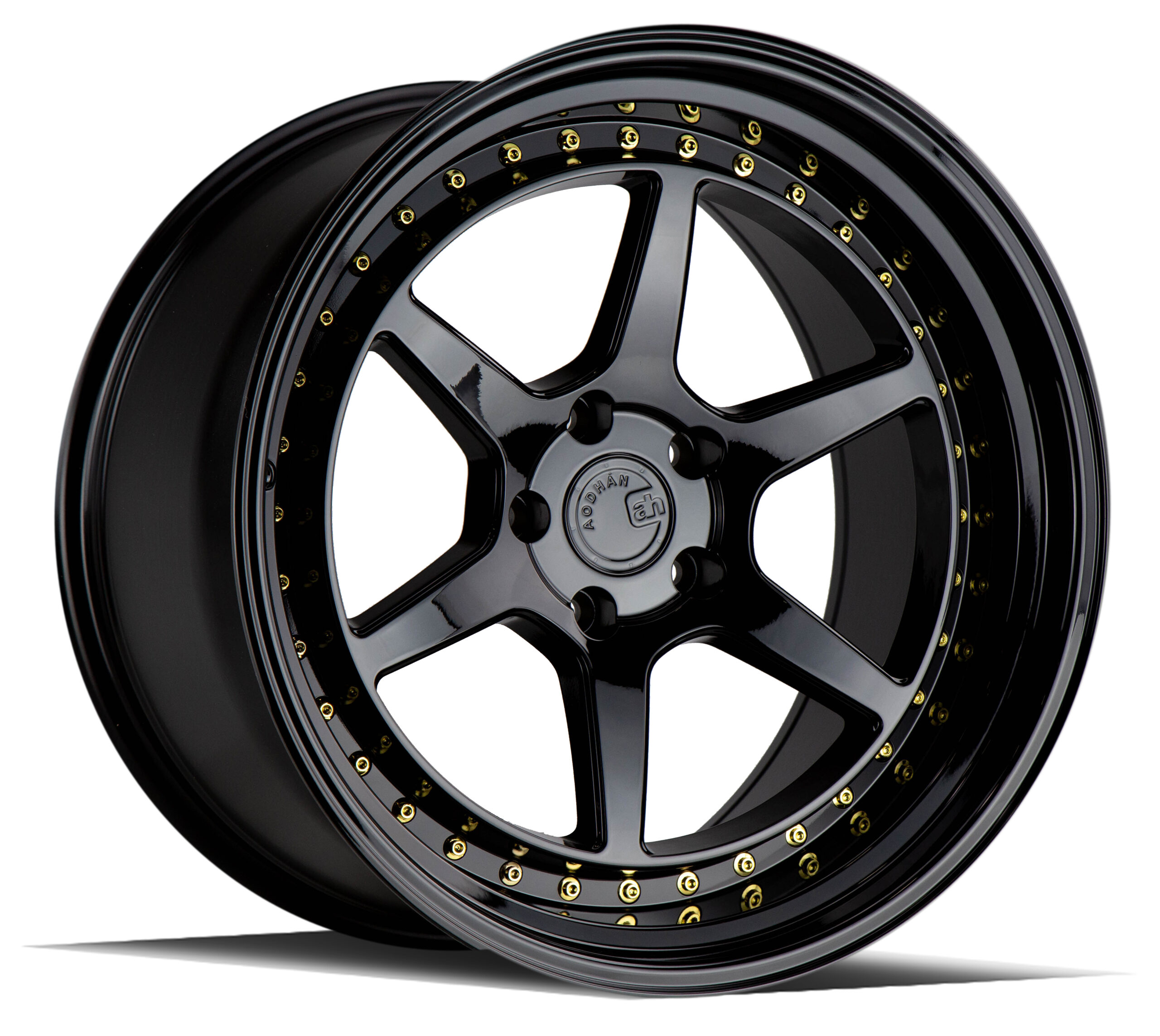 Aodhan DS09 19×9.5 +22.0 5×114.3 Gloss Black W /Gold Rivets SKU ...